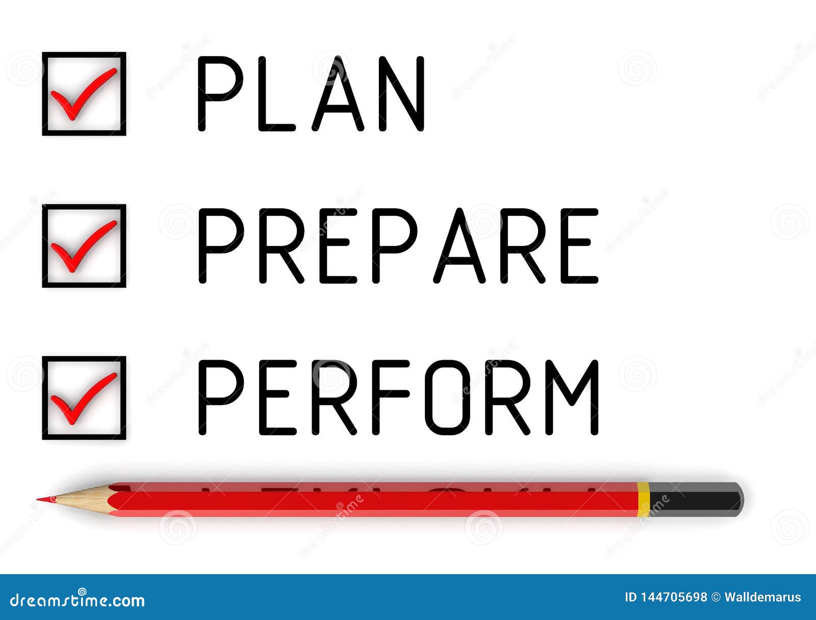 Plan, Prepare, Perform. List with the Marks Stock Illustration ...
