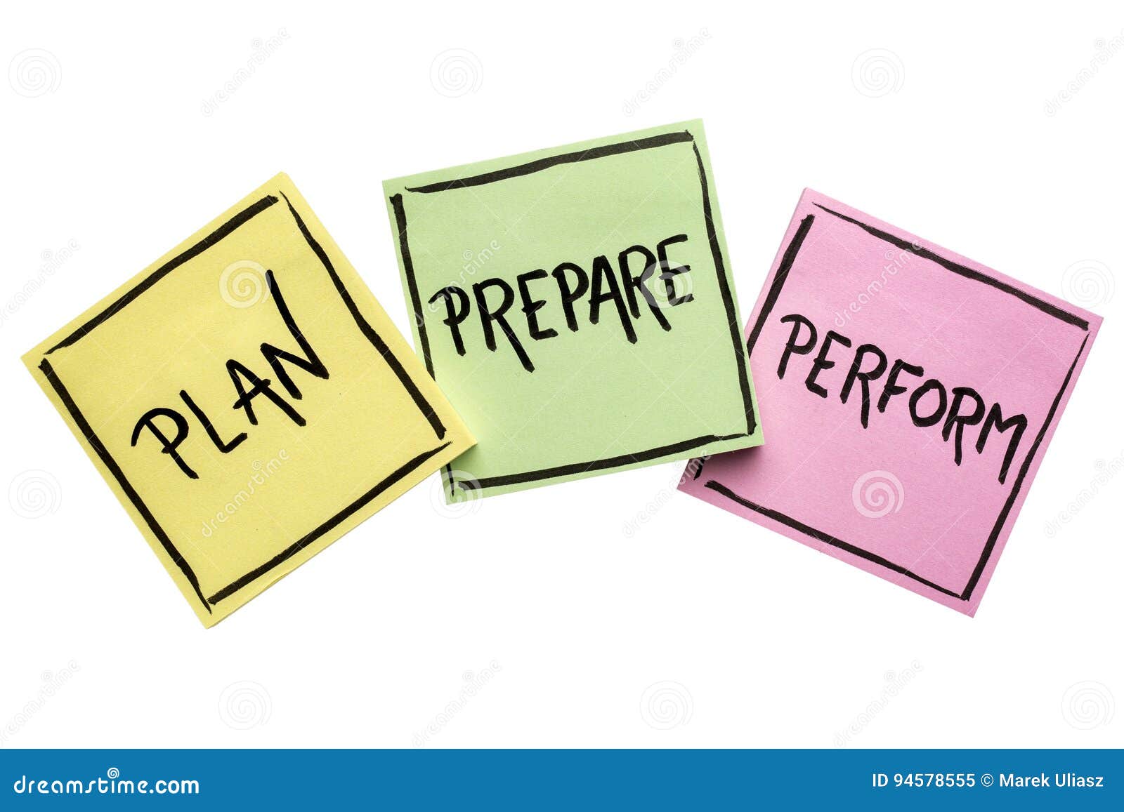Plan, Prepare, Perform Note Set Stock Image - Image of white, perform ...