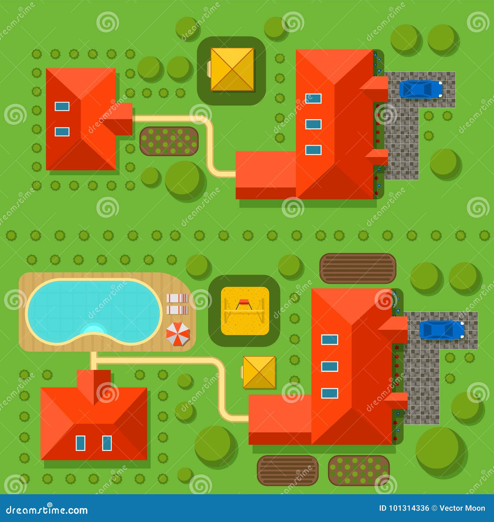 Plan of Private House Vector Illustration Top View of Outdoor Home ...