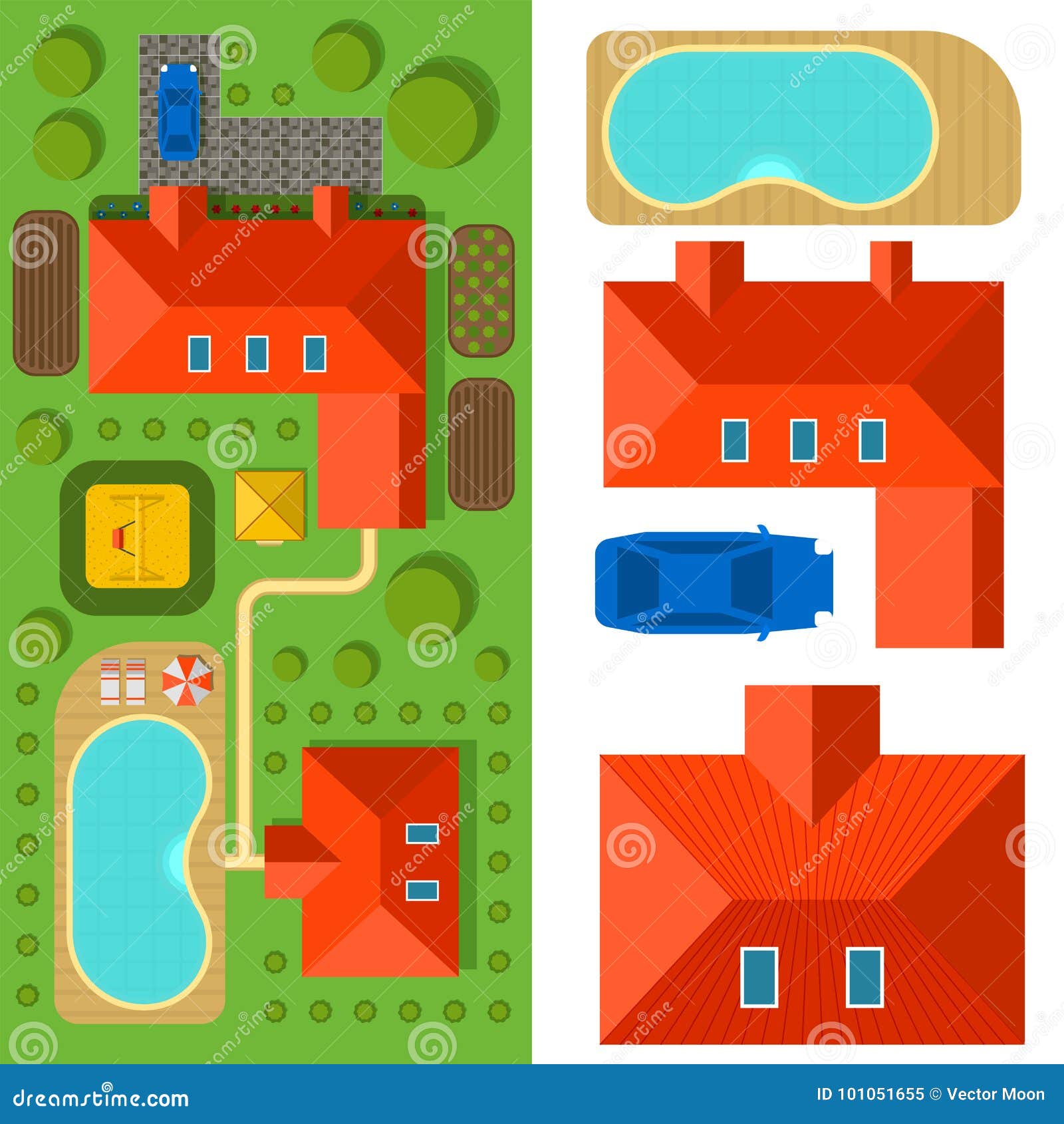 Plan Of Private House Vector Illustration Top View Of Outdoor Home ...