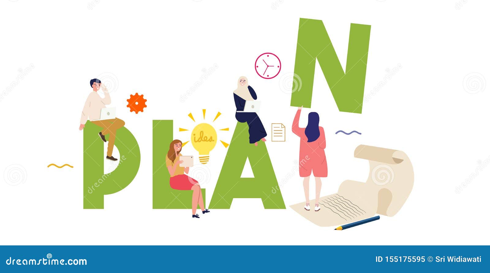 Plan Schedule Concept Banner with Characters. Flat Vector Illustration ...