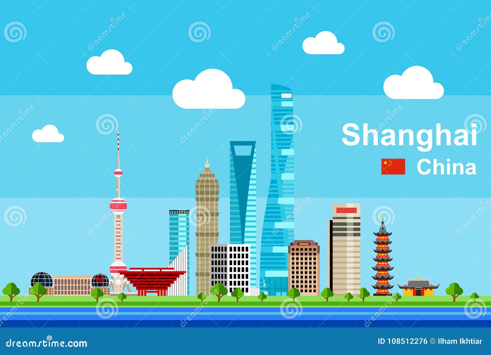 Plan Shanghai Cityscape vektor illustrationer. Illustration av porslin ...