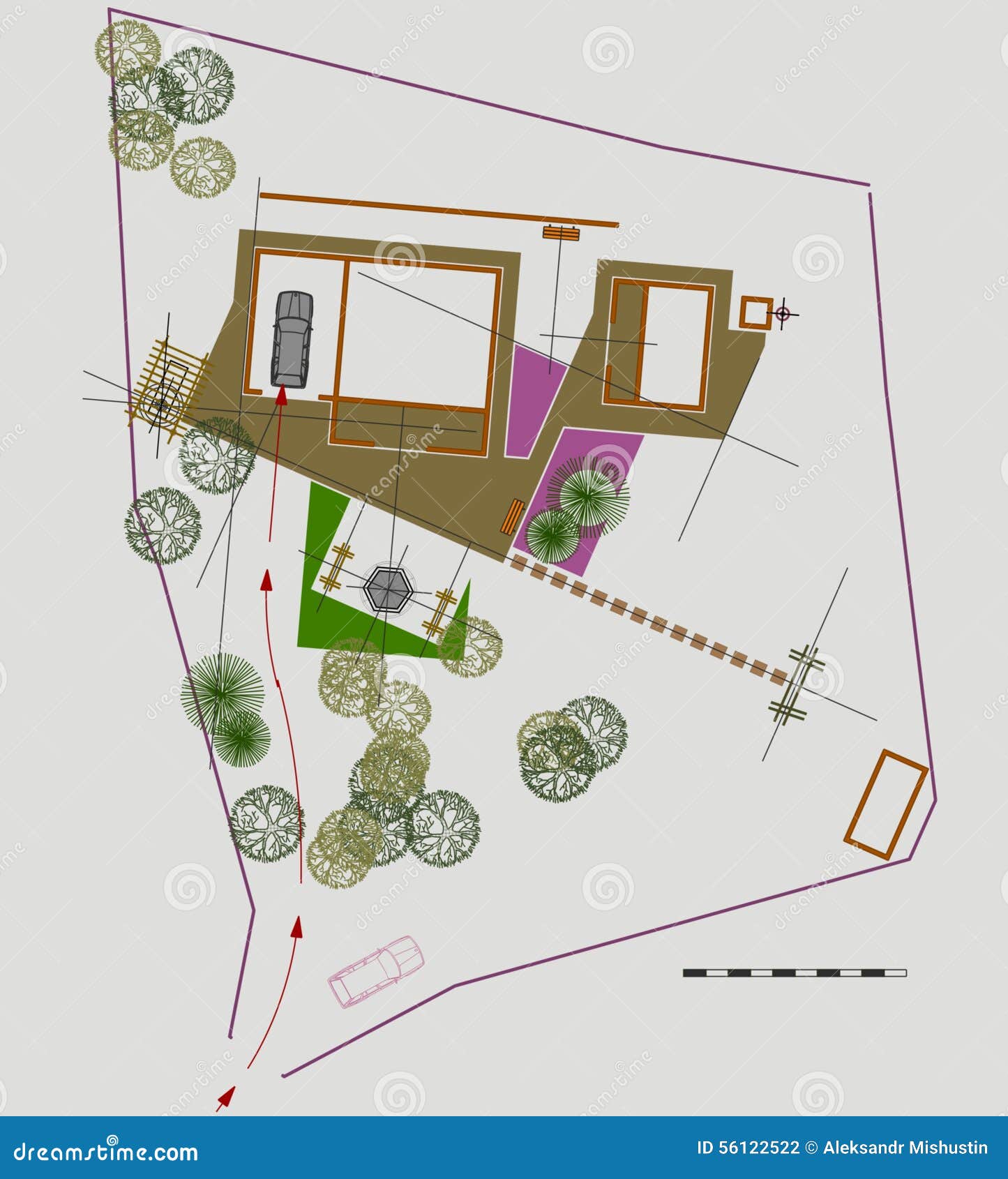 Landscaping Site Development Master Plan, 2D Sketch Royalty-Free Stock ...