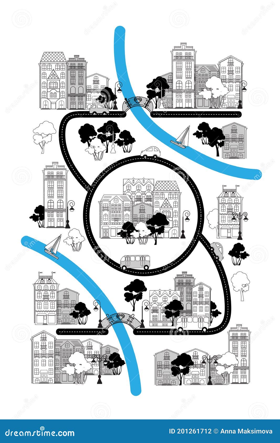Plan of a small town stock vector. Illustration of town - 201261712