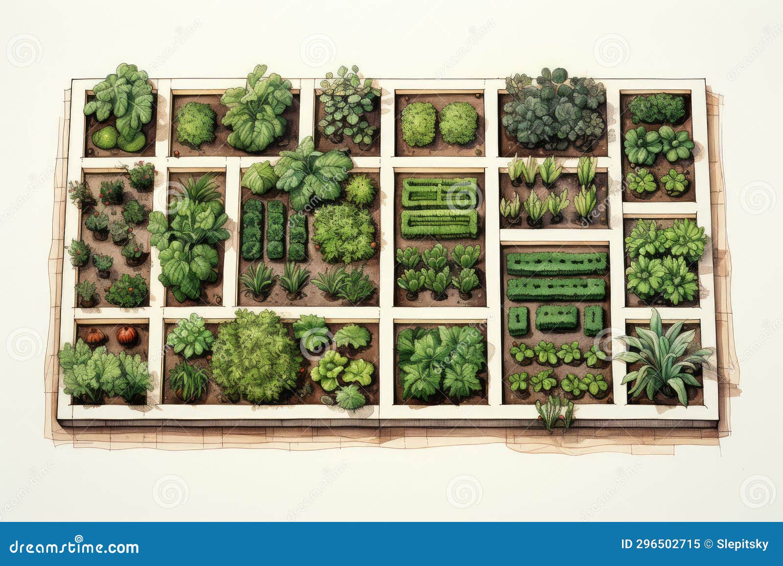 Plan of Square Vegetable Beds with Straight Rows Stock Image - Image of ...