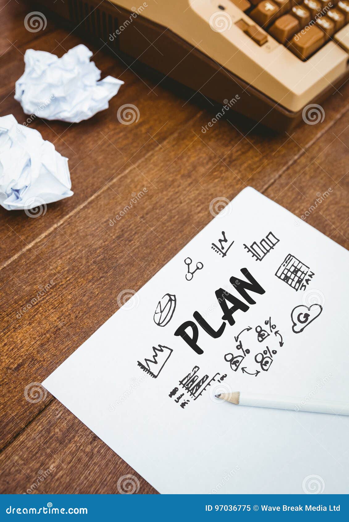 Plan Text Written on Page with Typewriter and Crumpled Paper Stock ...