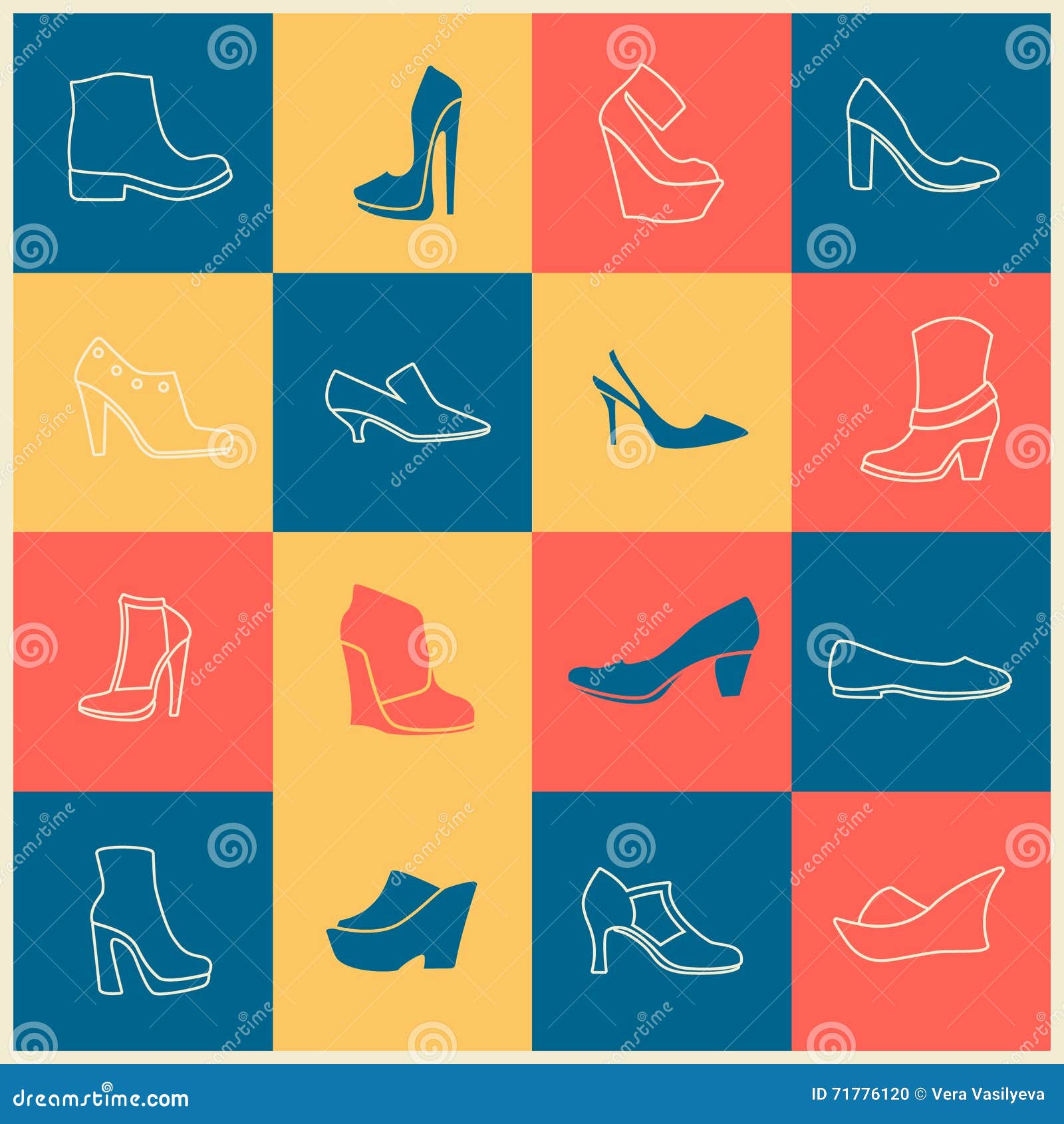 Plana Symboler Av Olika Sorter Av Skor Vektor Illustrationer ...