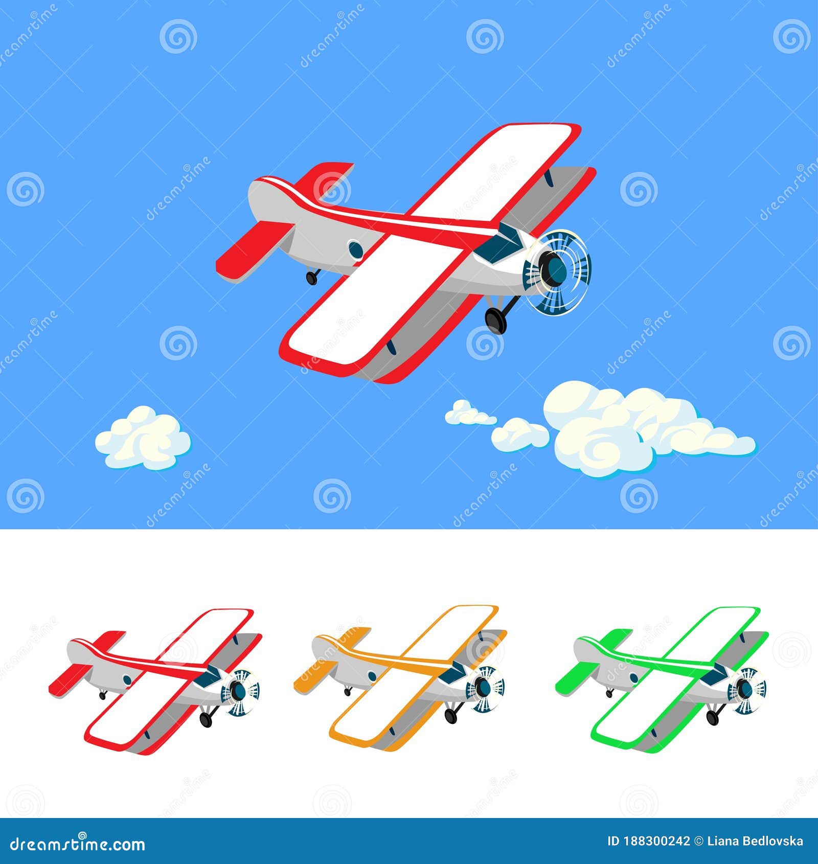 Set of Colorful Airplanes in Cartoon Style Stock Vector - Illustration ...