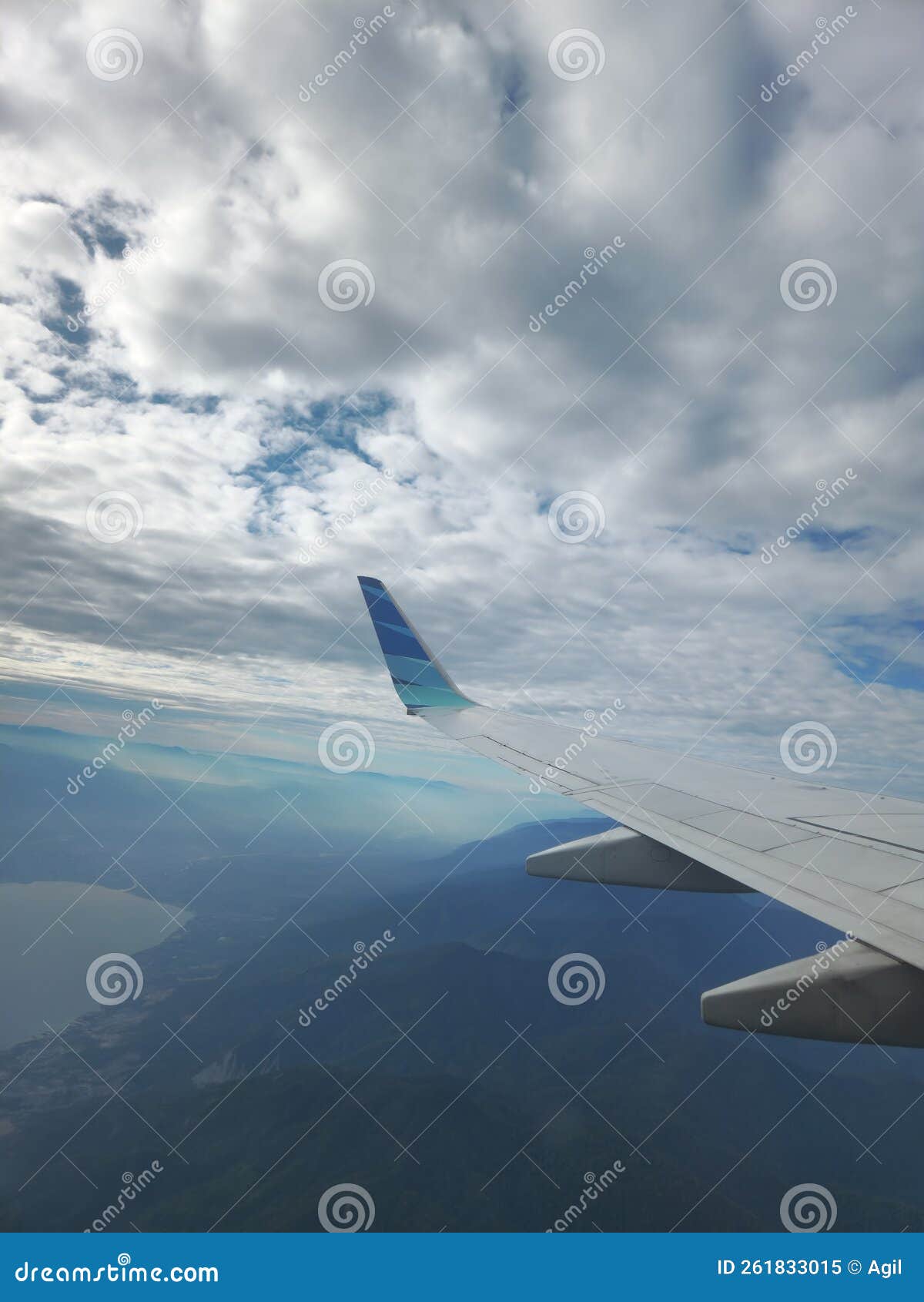 Plane Above the Blue Sea and Sky Clouds Stock Image - Image of plane ...