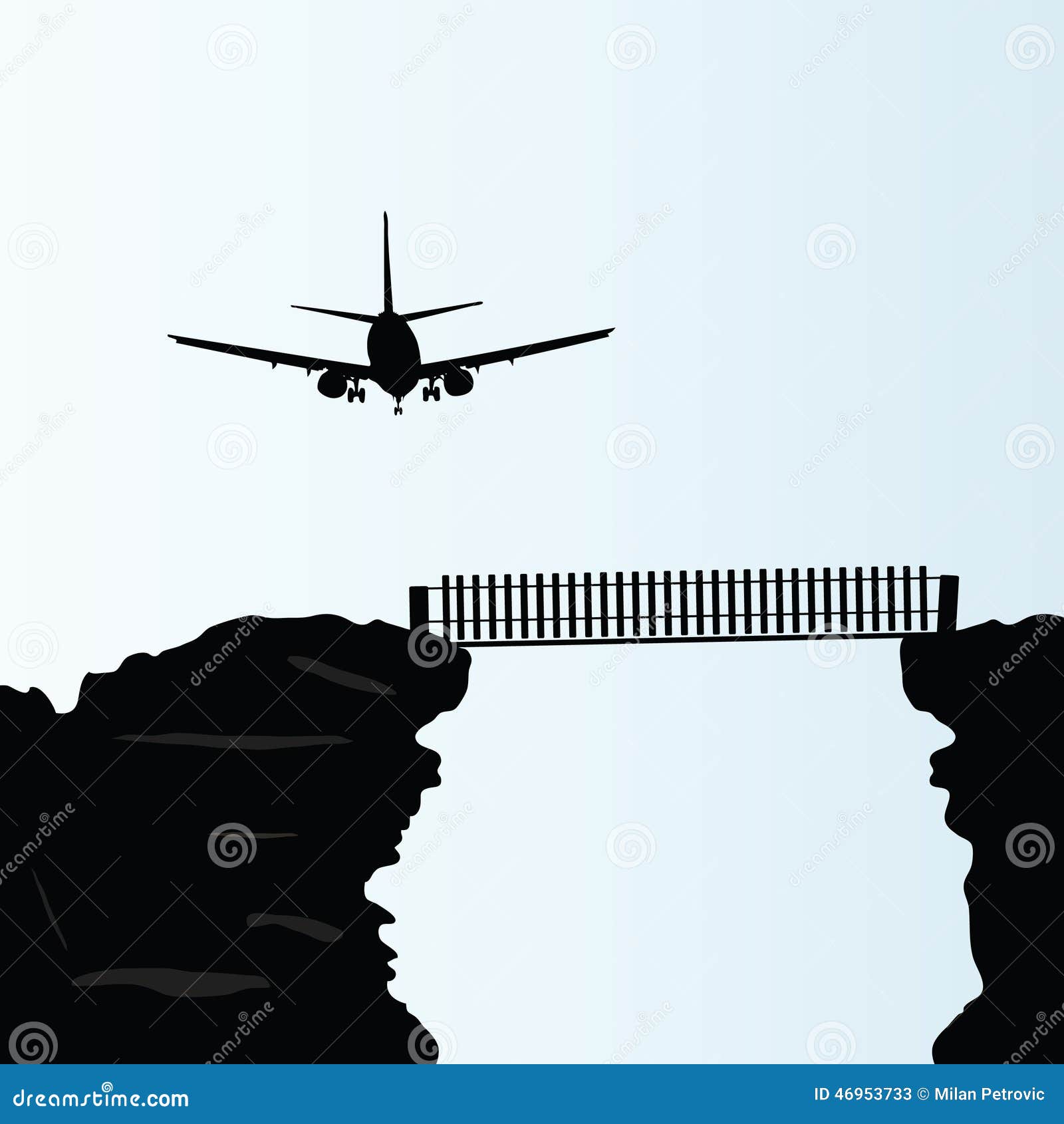 Plane Above the Bridge on the Cliff Vector Illustration Stock Vector ...