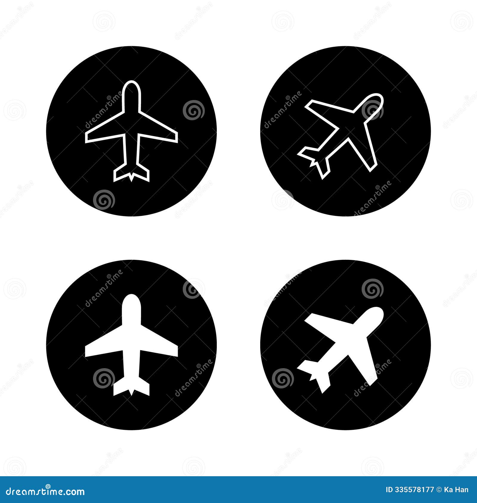 Plane, Airplane Icon Set on Black Circle. Aeroplane Sign Symbol Stock ...