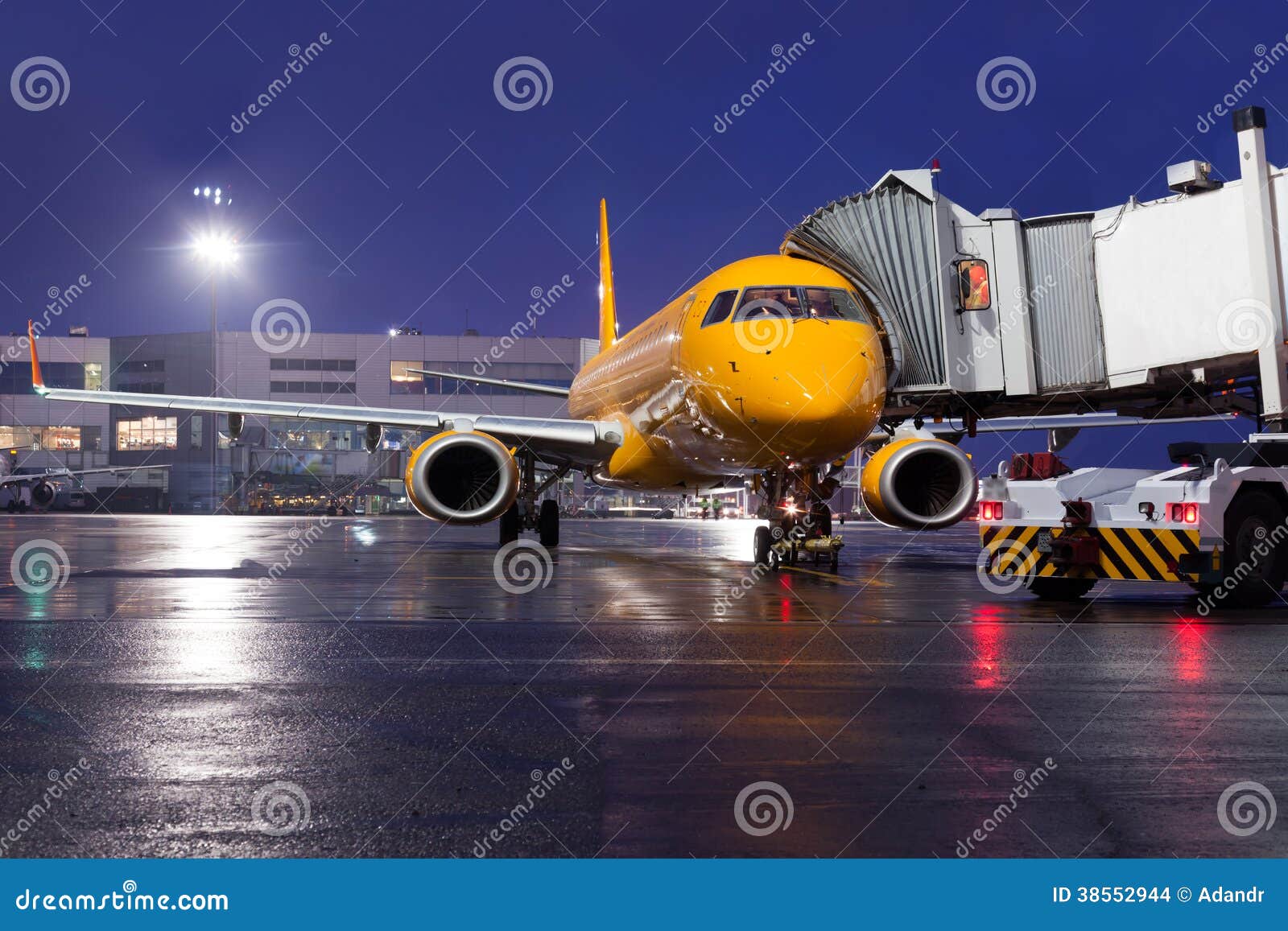 The Plane on Airport Parking at Night Stock Photo - Image of plane ...