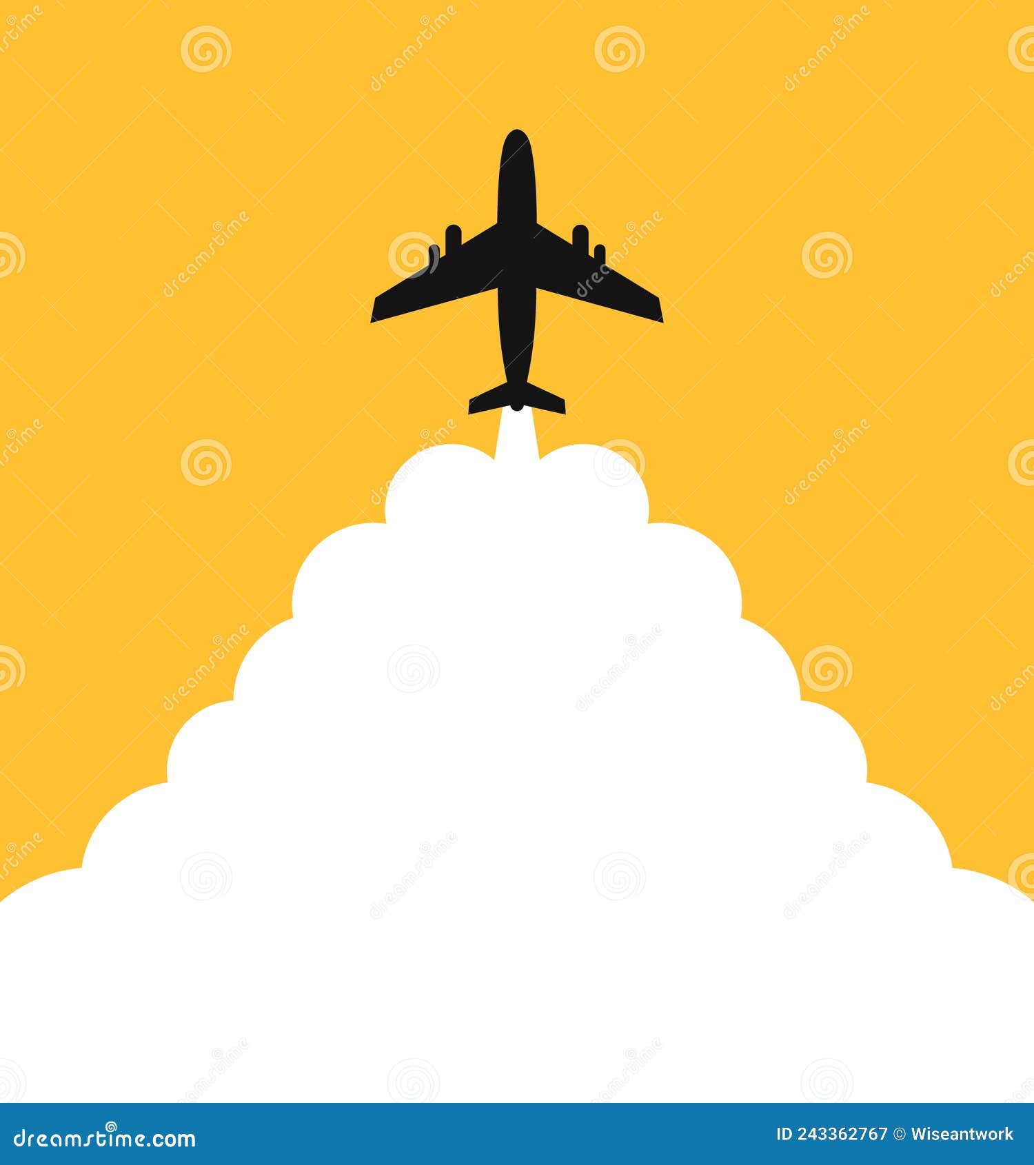 Plane With Background For Text. Takeoff Airplane With White Clouds And ...