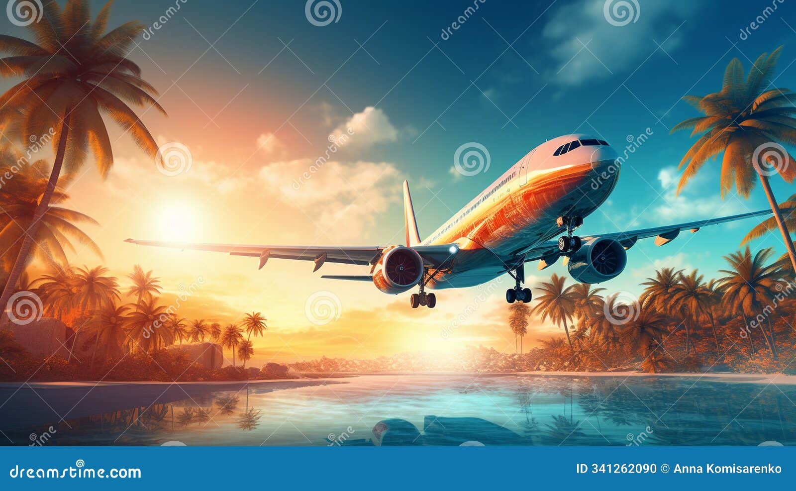 Plane on the Background of a Tropical Beach Stock Photo - Image of ...