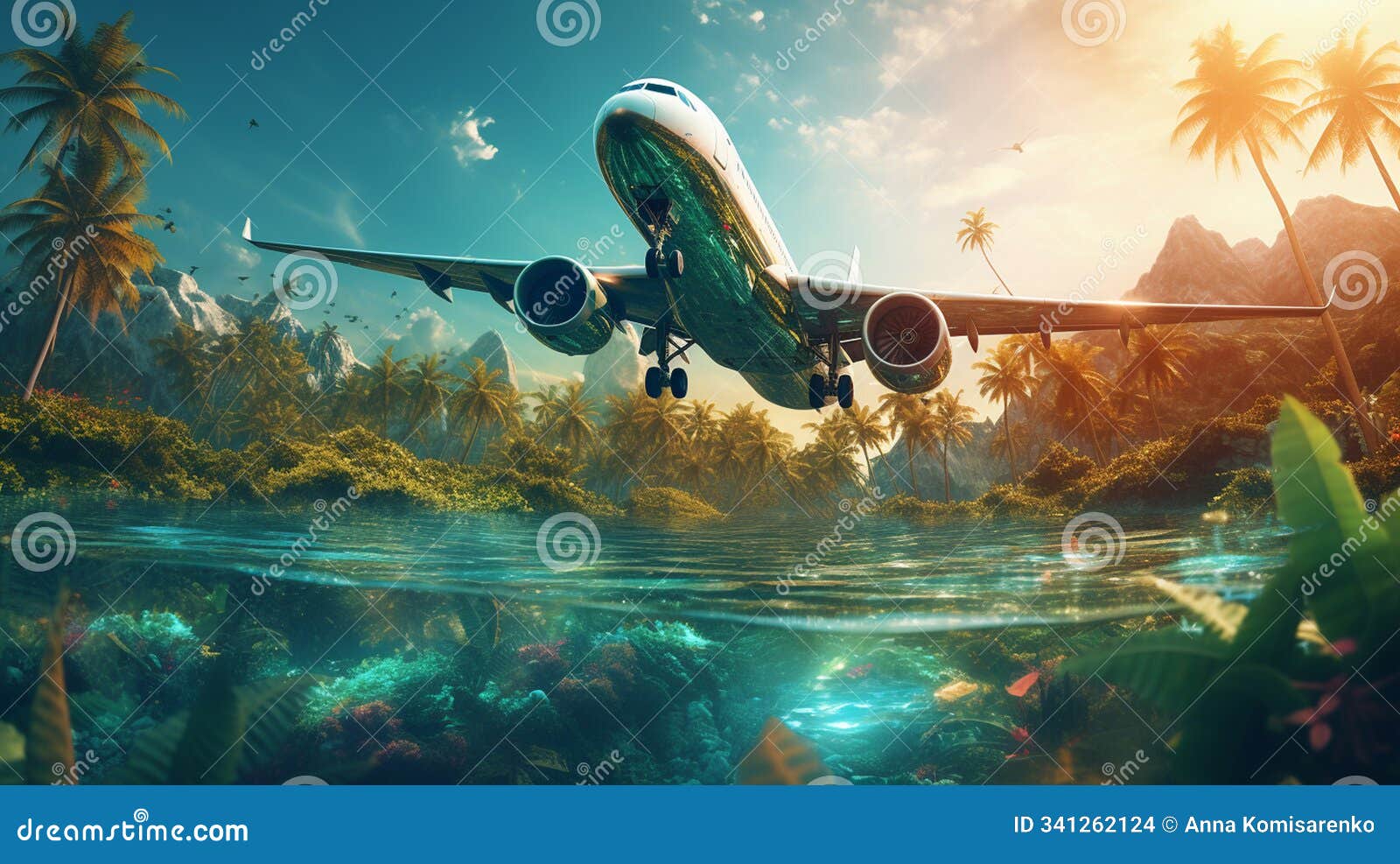 Plane on the Background of a Tropical Beach Stock Photo - Image of ...
