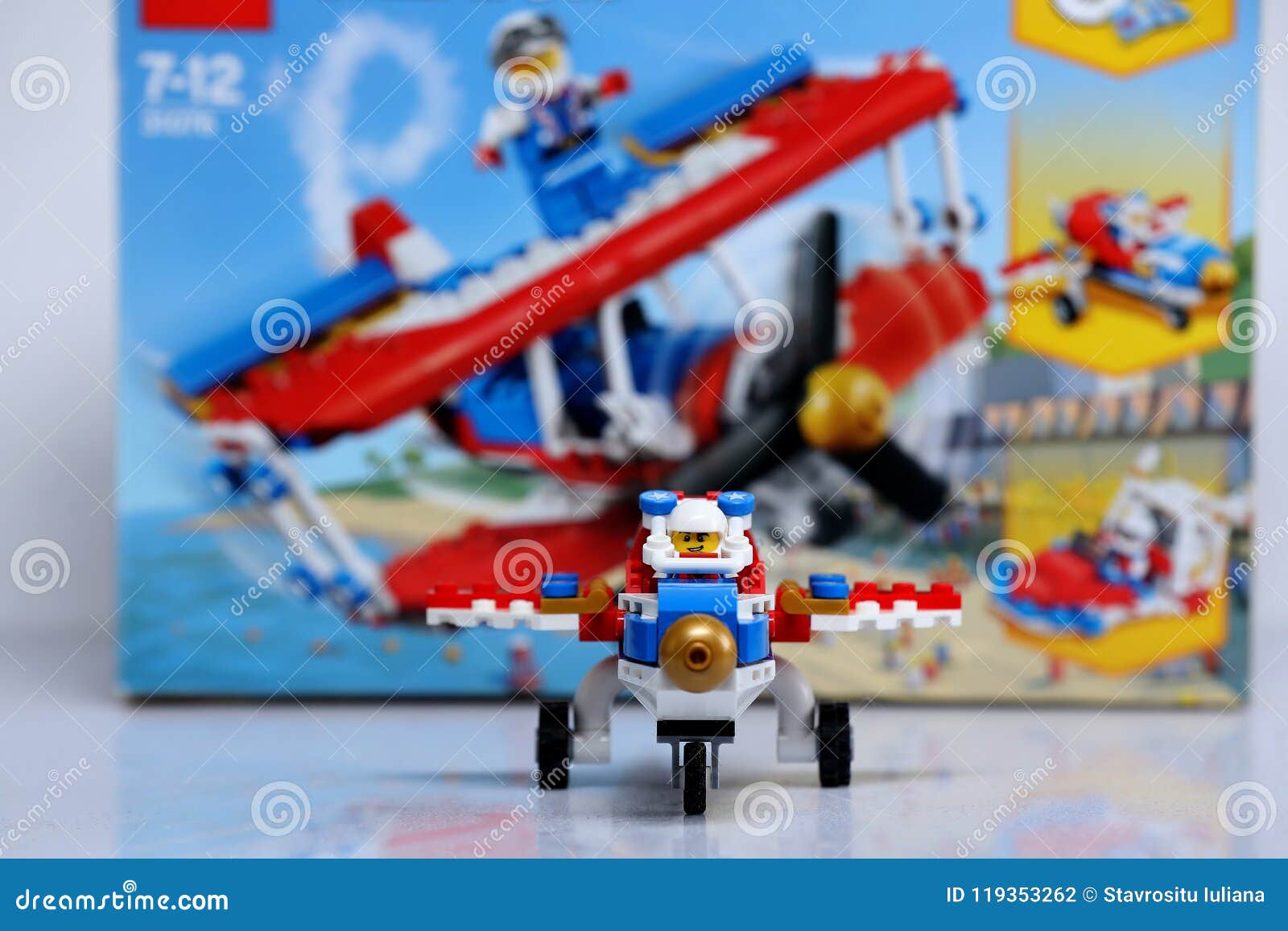 Plane Built from Lego Bricks and Its Box Front View Editorial ...