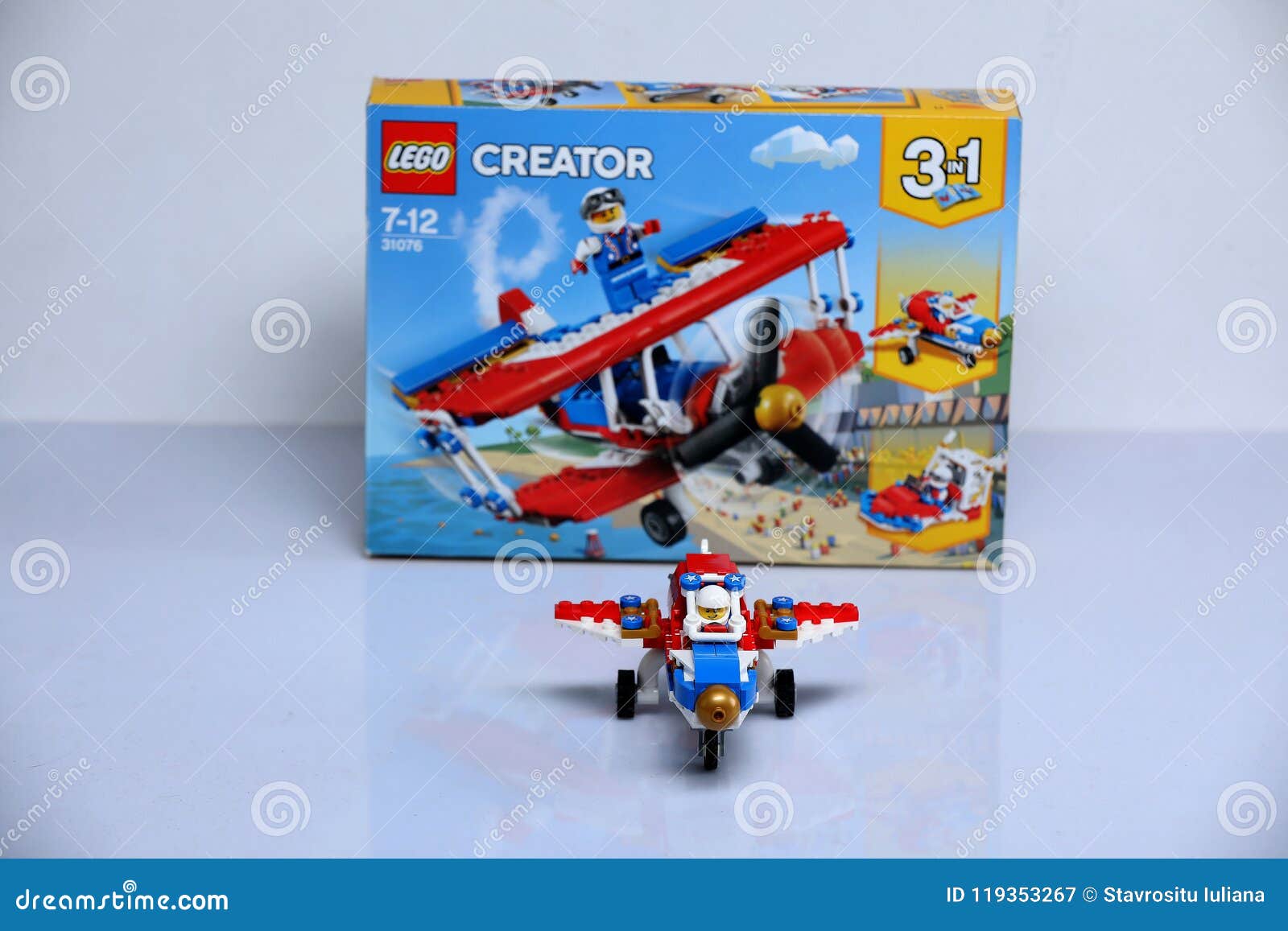 Plane Built from Lego Bricks and Its Box Front View Editorial ...