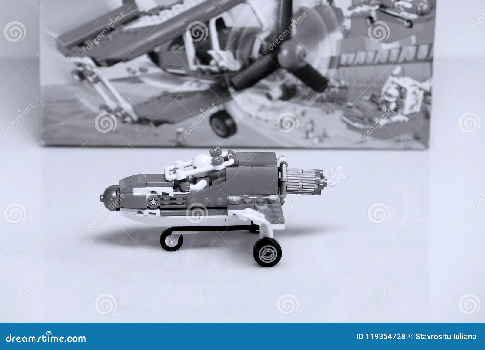 Plane Built from Lego Bricks and Its Box Front View Editorial Stock ...