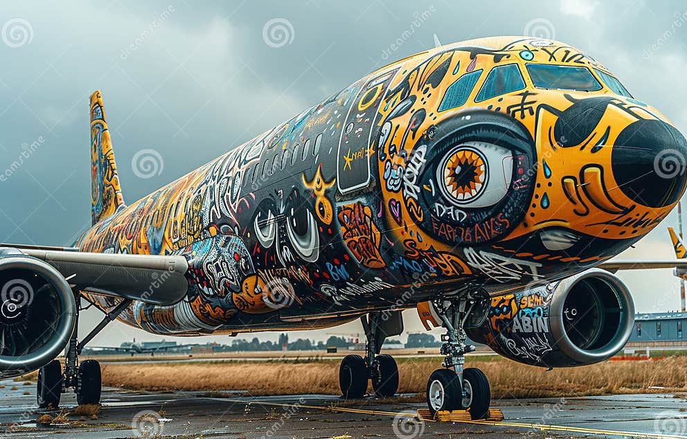 The Plane is Completely Covered with Graffiti. Generative AI Stock ...