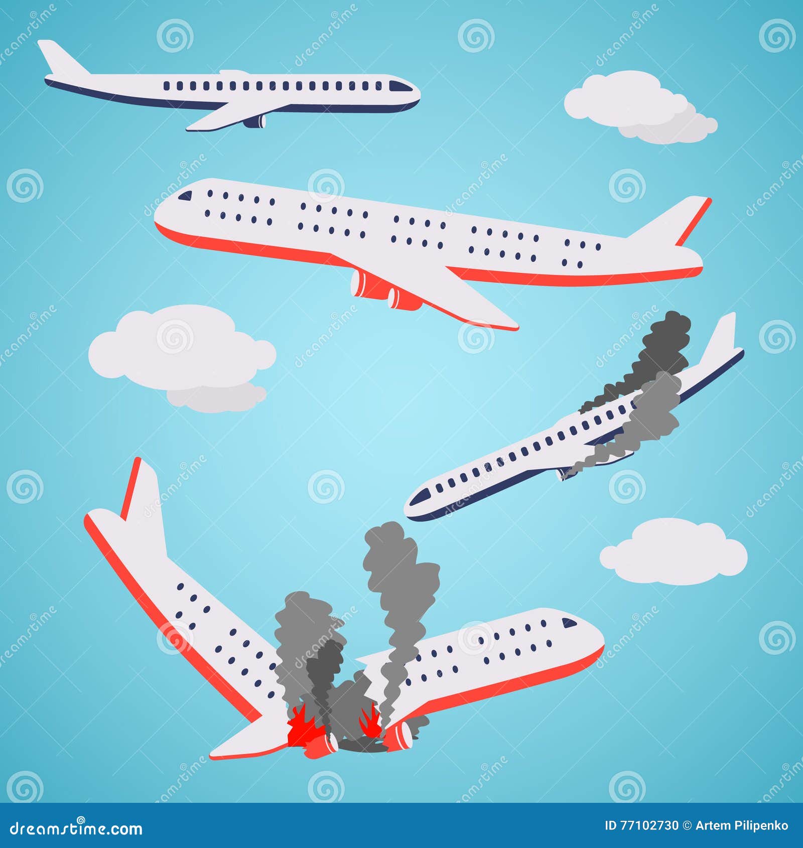 Plane Crash Vector Flat Style. Stock Vector - Illustration of ...