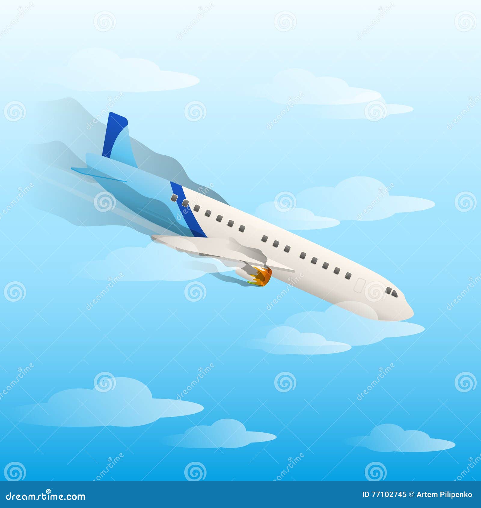Plane Crash Vector Flat Style. Stock Vector - Illustration of flat ...