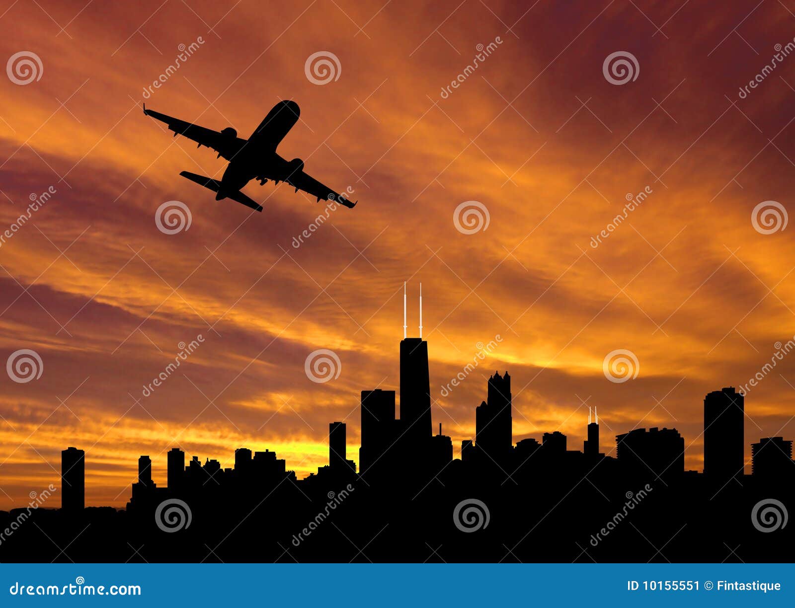 Plane departing Chicago stock illustration. Illustration of aviation ...