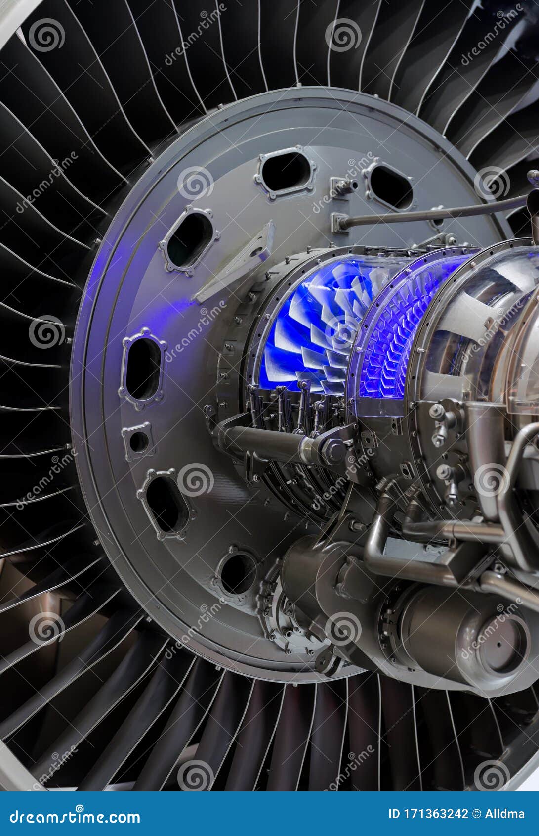 Plane Engine Element. Turbine Blades. Blue Light Stock Photo - Image of ...