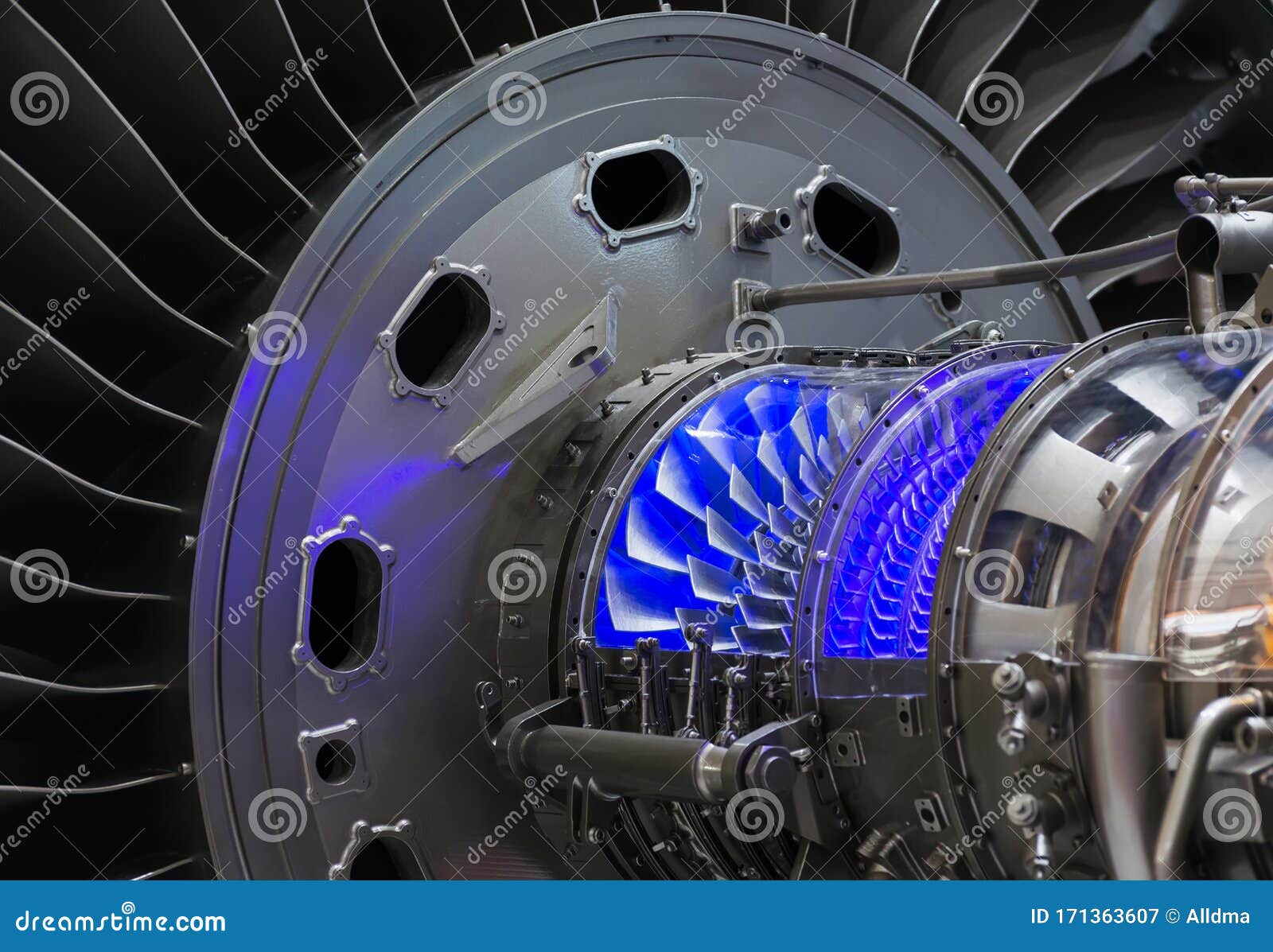 Plane Engine Element. Turbine Blades. Blue Light Stock Image - Image of ...