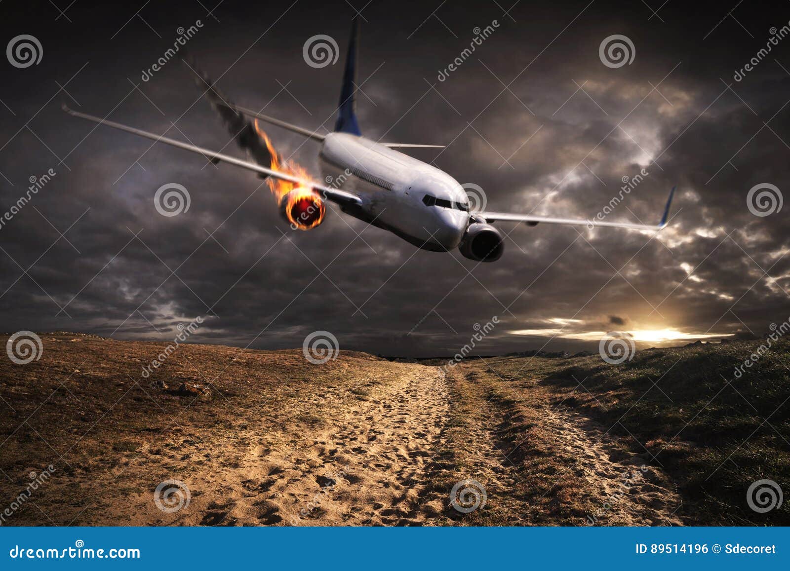 Plane with Engine on Fire about To Crash Stock Illustration ...