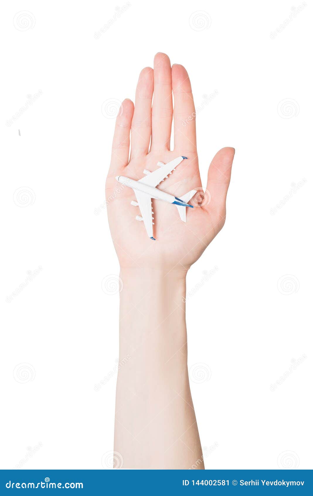 Plane on the Female Palm Isolate on White Background. Concept of Safe ...