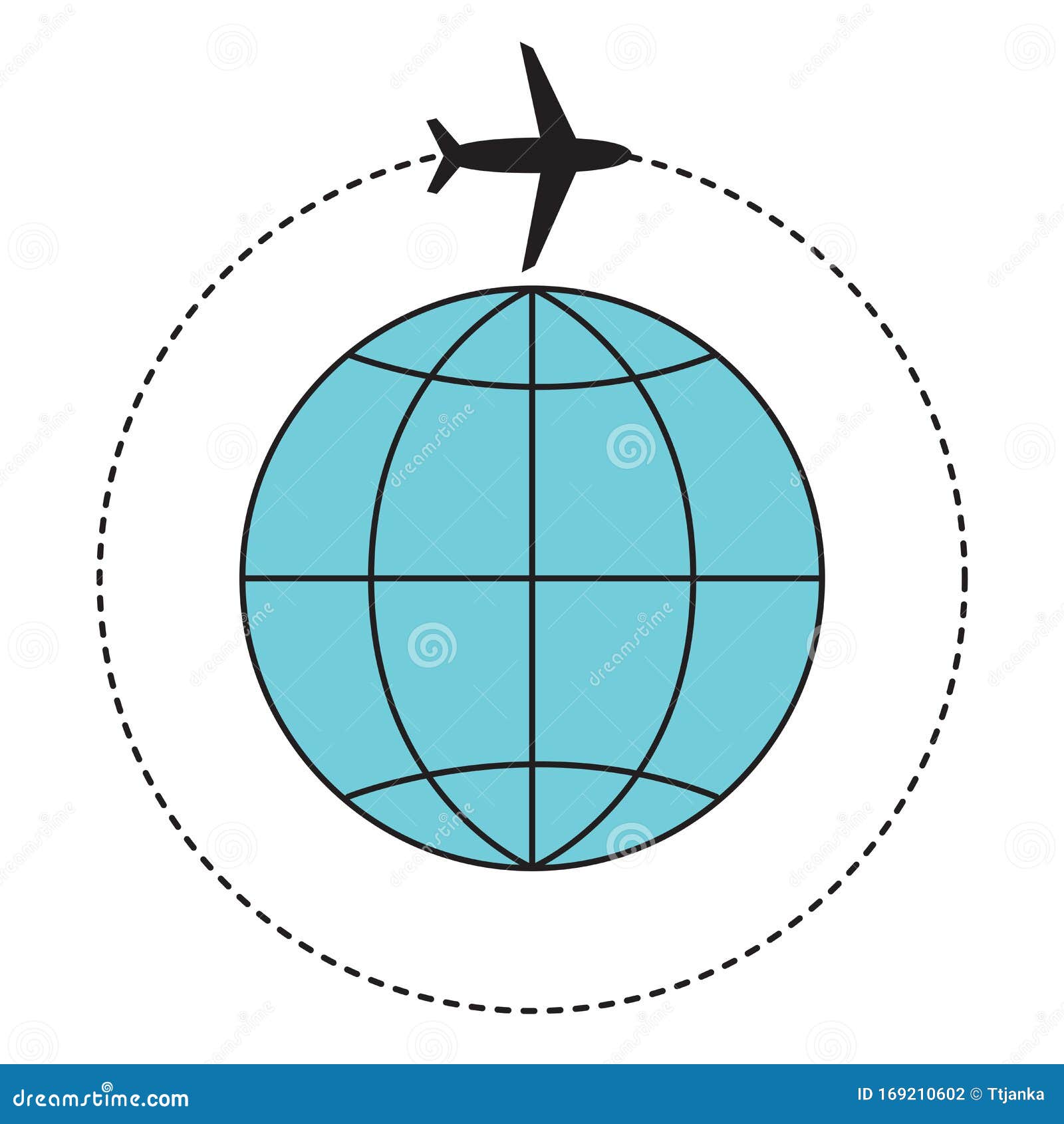The Plane Flies Along a Trajectory. Planet Earth with Plane Around ...
