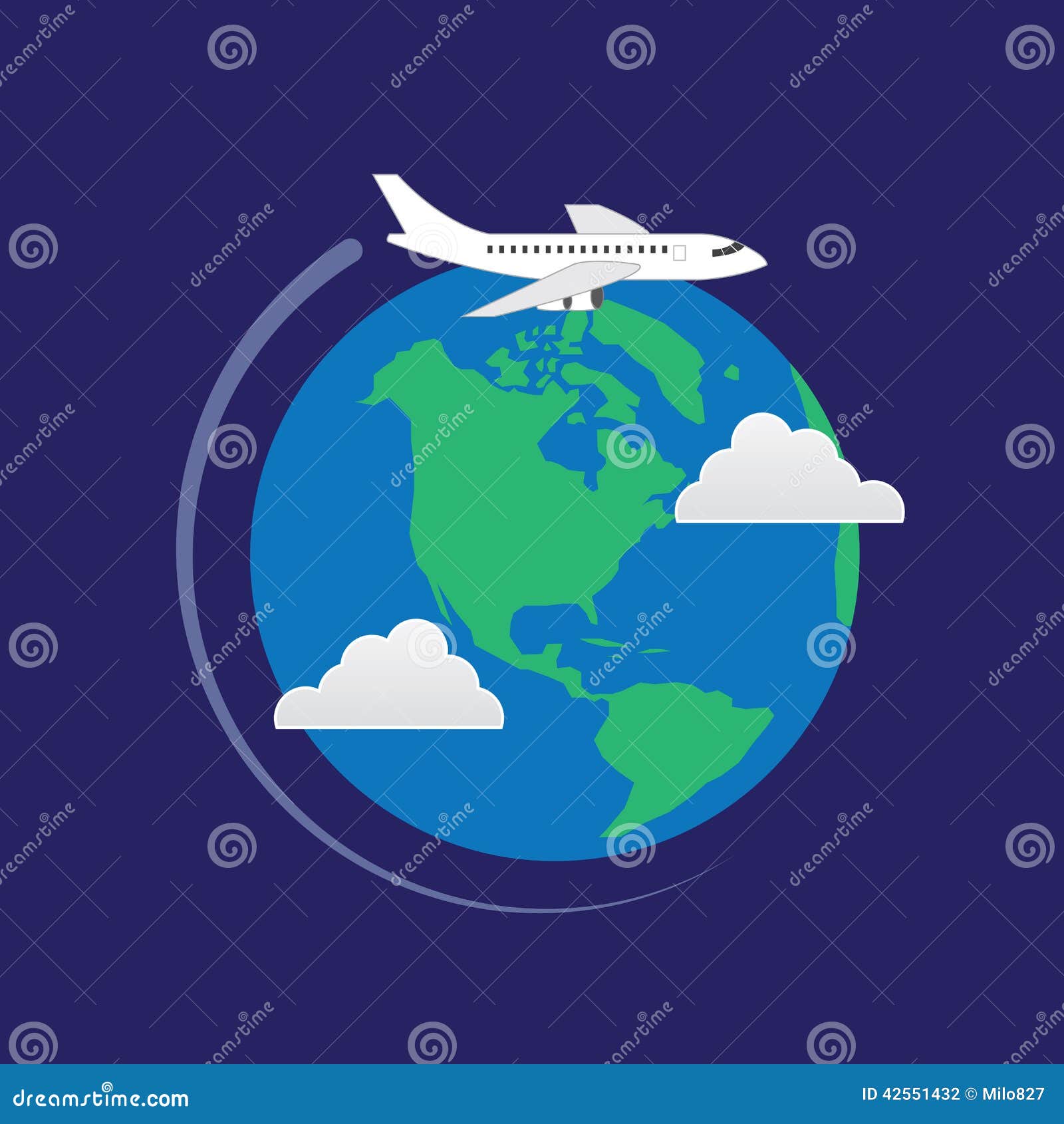 Plane Flies Around Earth stock vector. Illustration of globe - 42551432