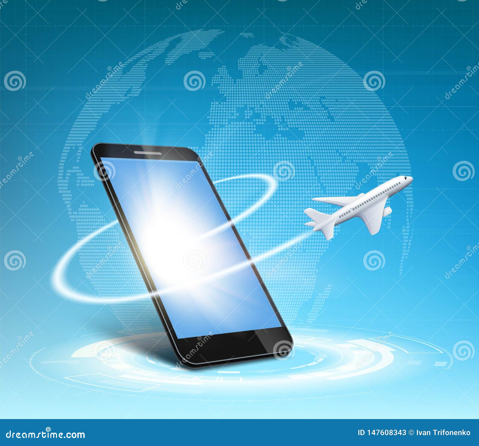 Plane Flies Around the Smartphone. Buying Avia E-ticket Stock Vector ...