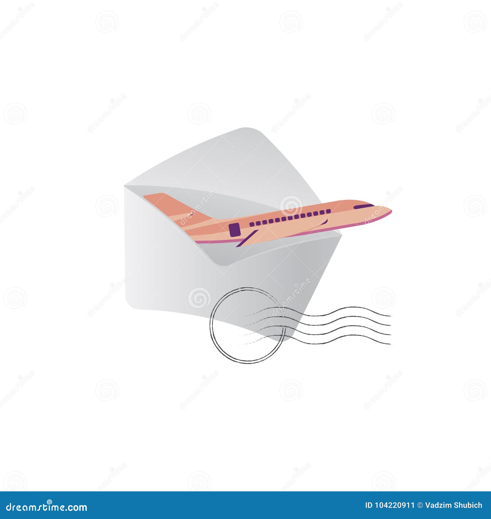 The Plane Flies Out of an Envelope with a Stamp. Concept Icons for ...