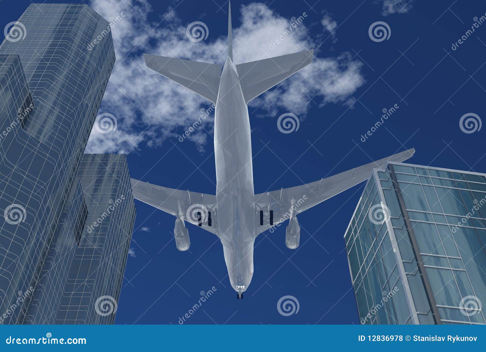 Plane Flies Over High-altitude Buildings Stock Photo - Image of ...