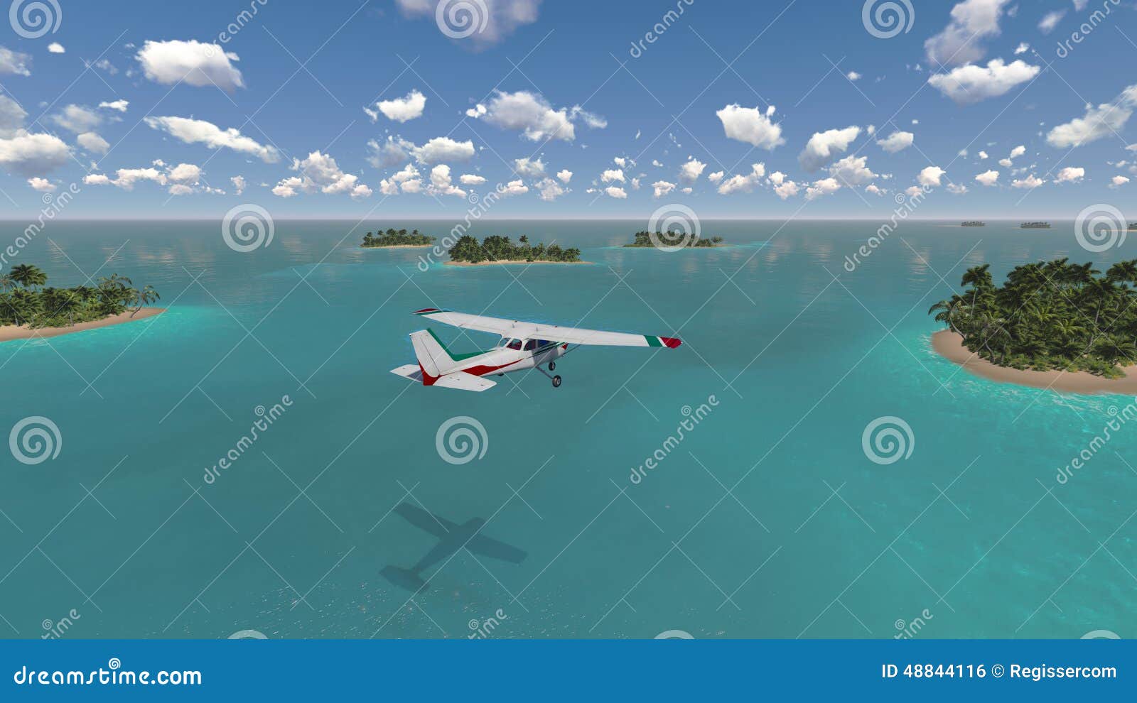 Plane Flies Over Tropical Islands Stock Illustration - Illustration of ...
