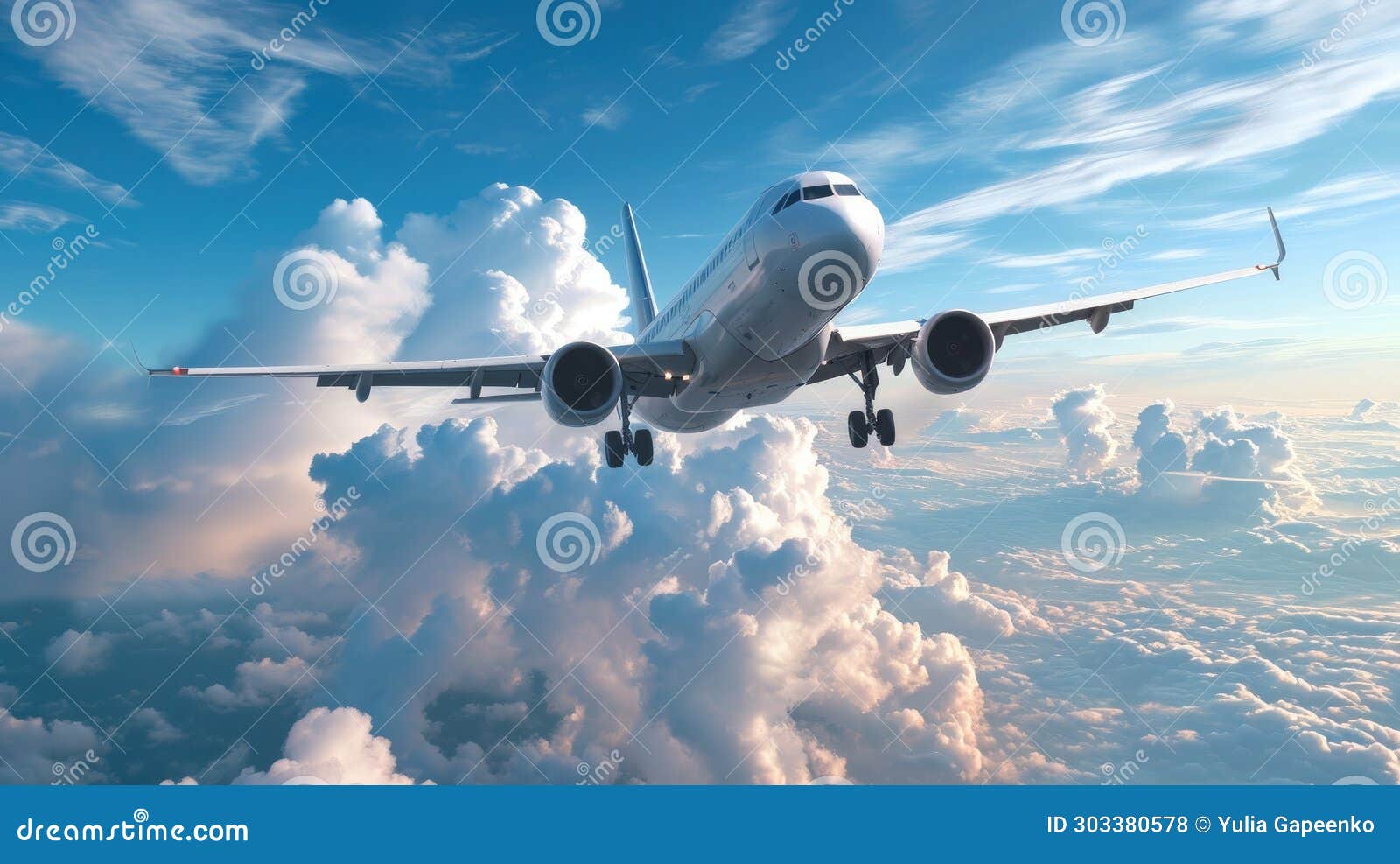 Plane Flies in the Sky, Hyper Realistic Stock Photo - Image of airplane ...