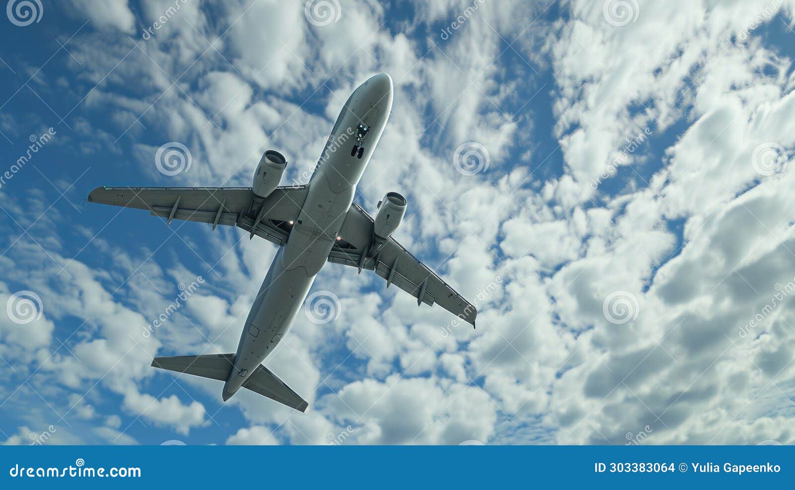 Plane Flies in the Sky, Hyper Realistic Stock Photo - Image of clouds ...