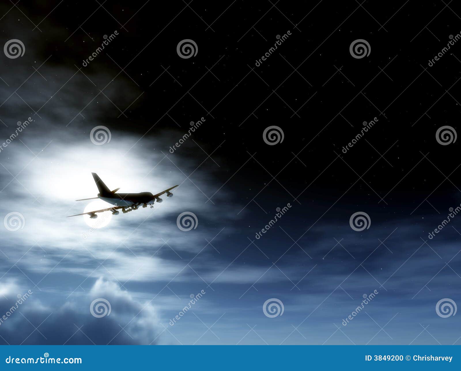 Plane in Flight at Night stock photo. Image of speed, airplane - 3849200