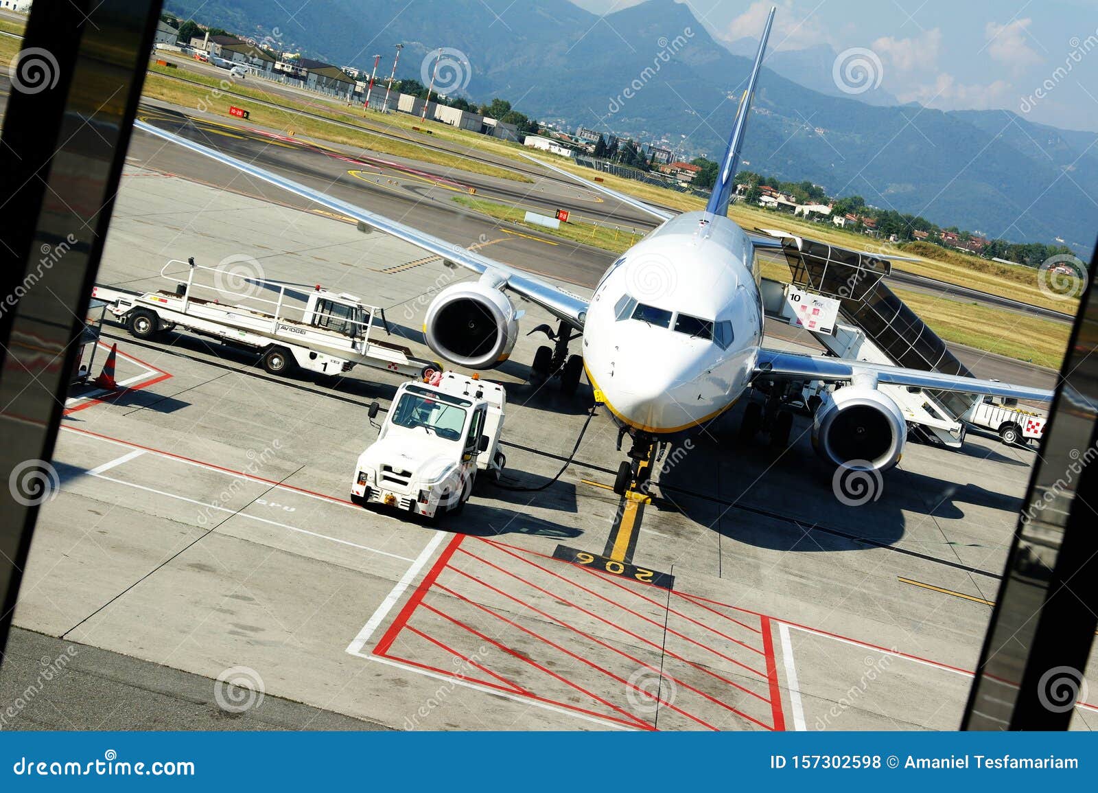 Plane before Flight Settings View Form Inside the Airport at the Gate ...
