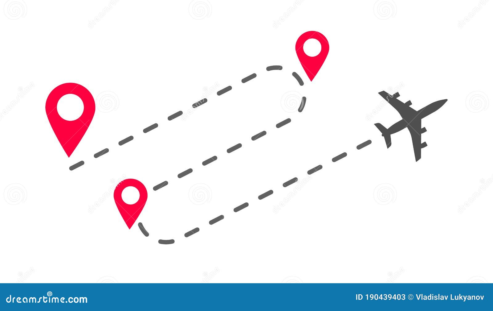Plane Flight Way Path Trace with Arrival Pin Pointer Markers or Track ...