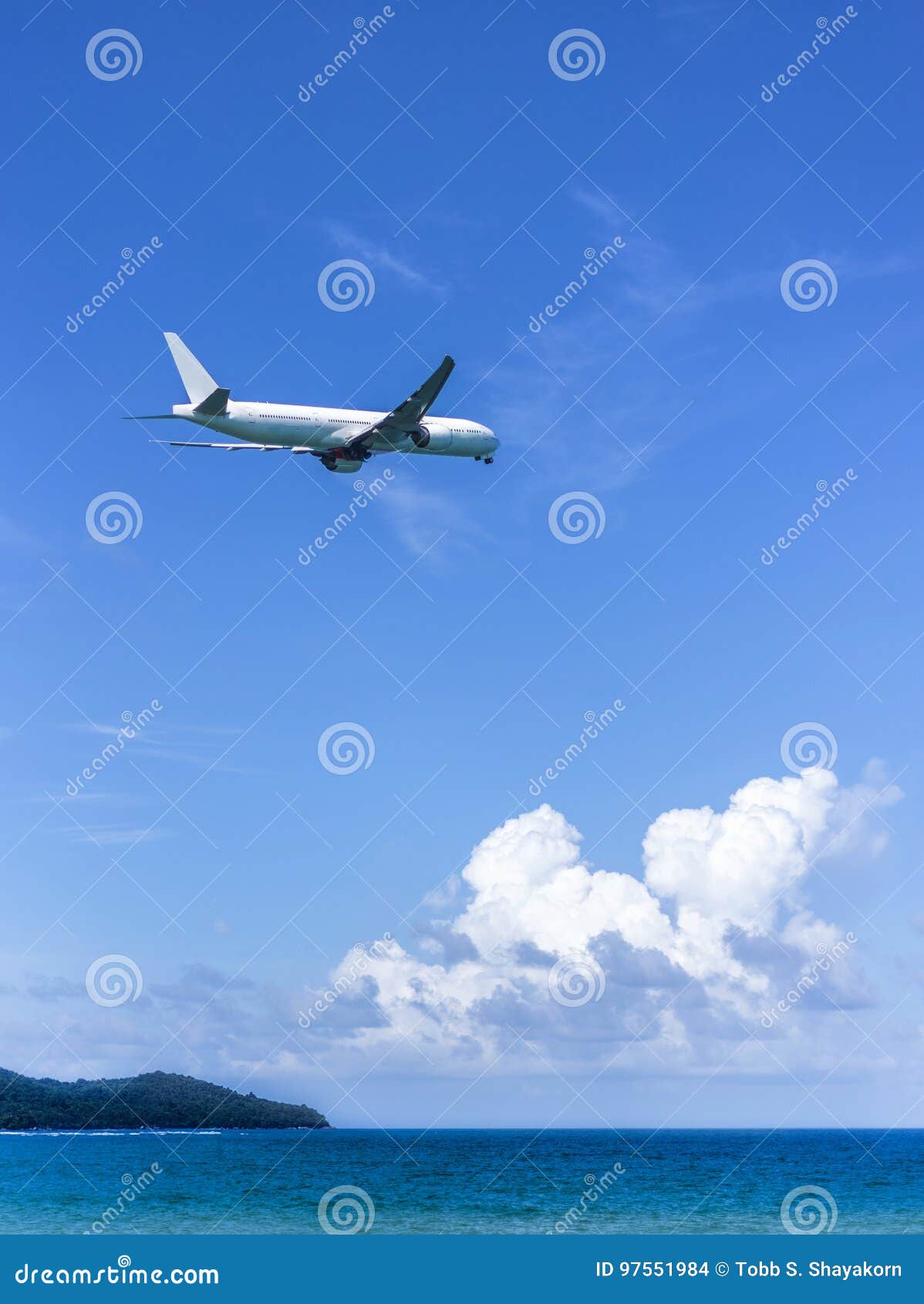 Plane fly over the sea stock photo. Image of beautiful - 97551984