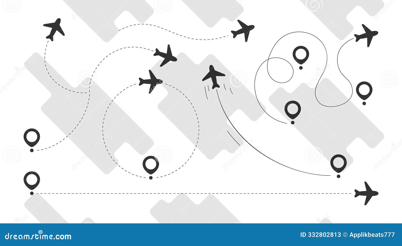 Plane Fly Route with Map Pointer Collection in Black Stock Vector ...