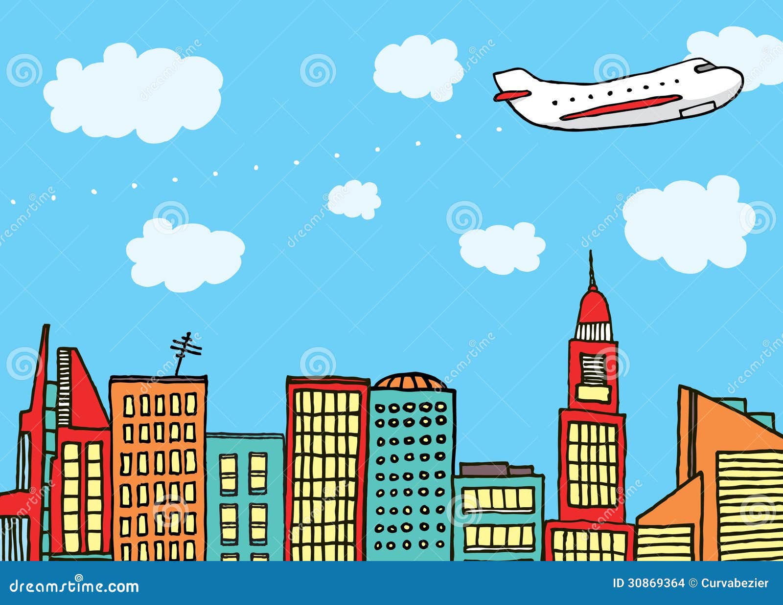 Plane Flying Above the City Stock Illustration - Illustration of ...