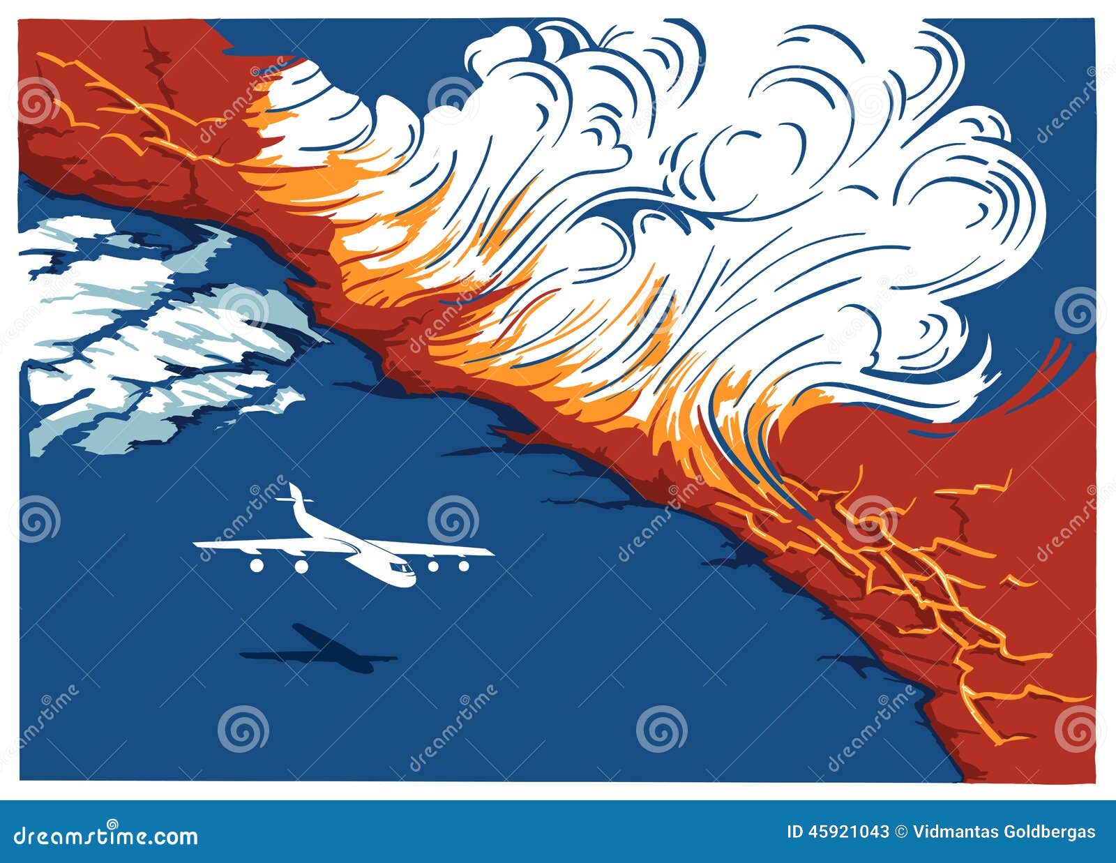 Plane Flying Above the Volcano Stock Illustration - Illustration of ...
