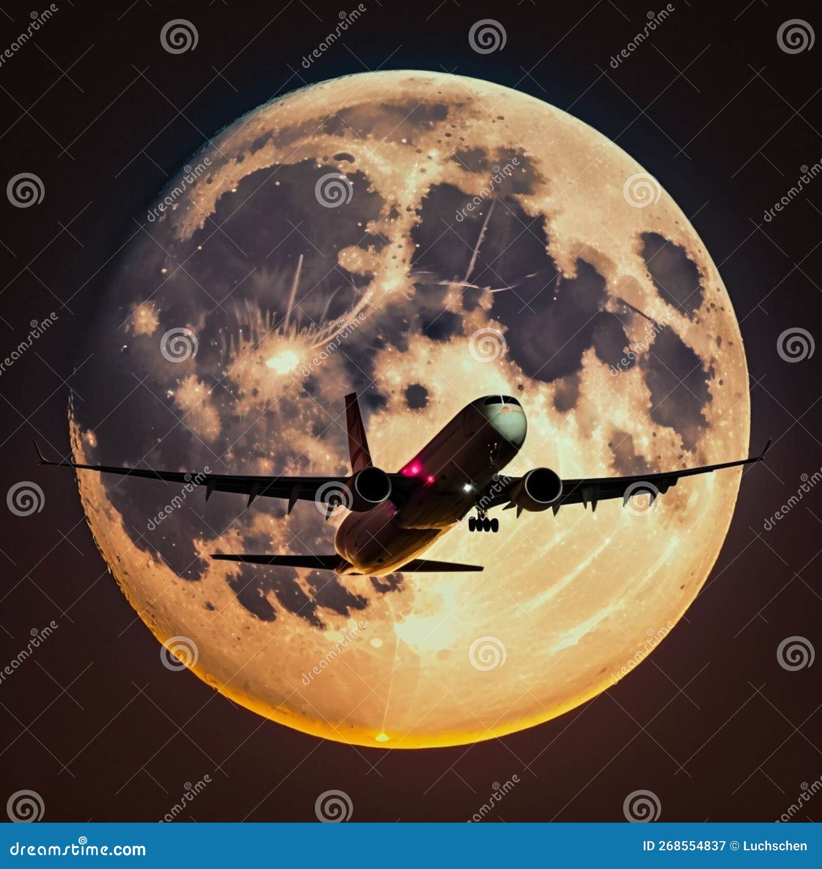 Plane Flying Against the Backdrop of the Full Moon Stock Image - Image ...