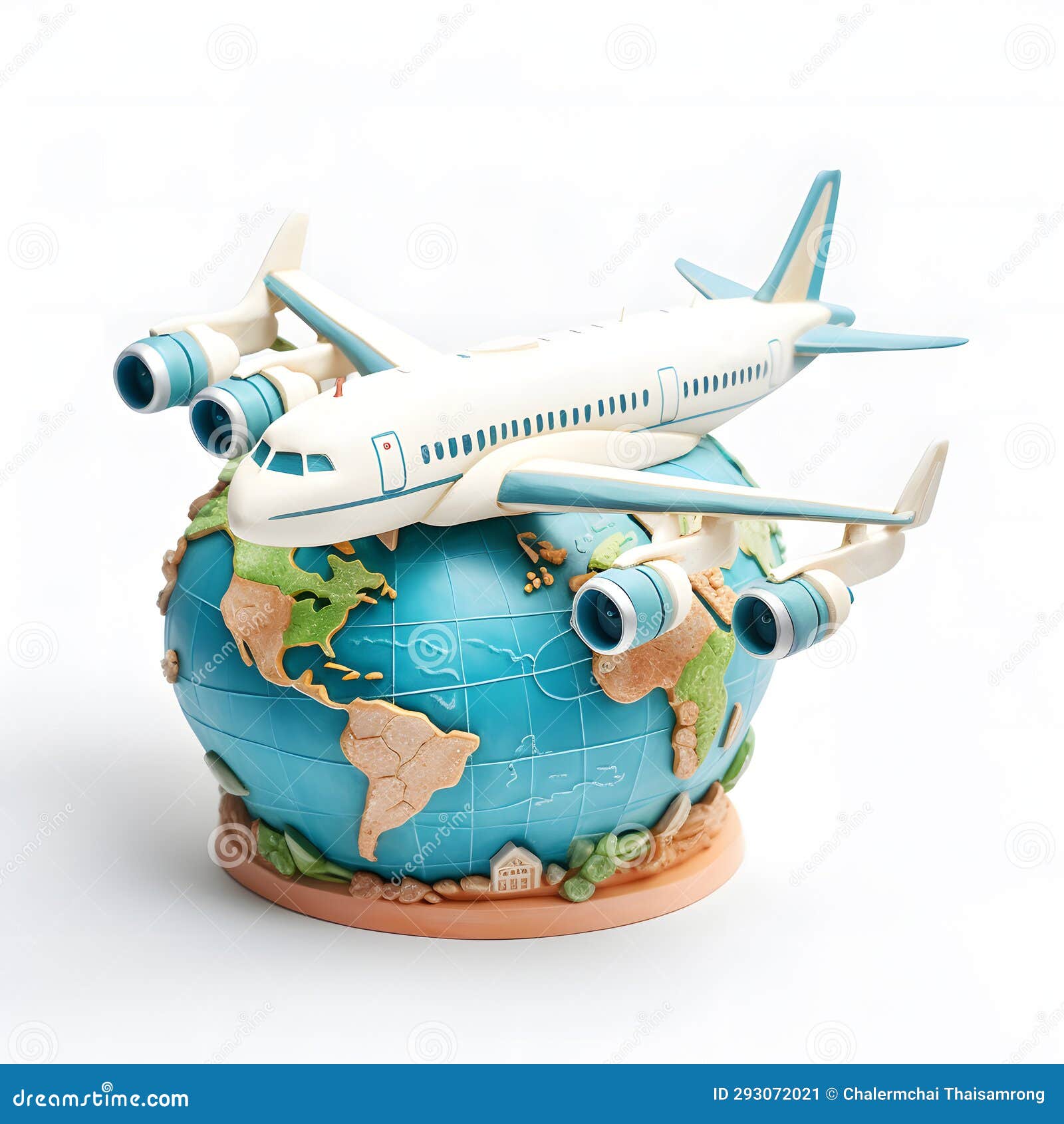 Plane Flying Around the World Sphere White Background 3d by Generative ...