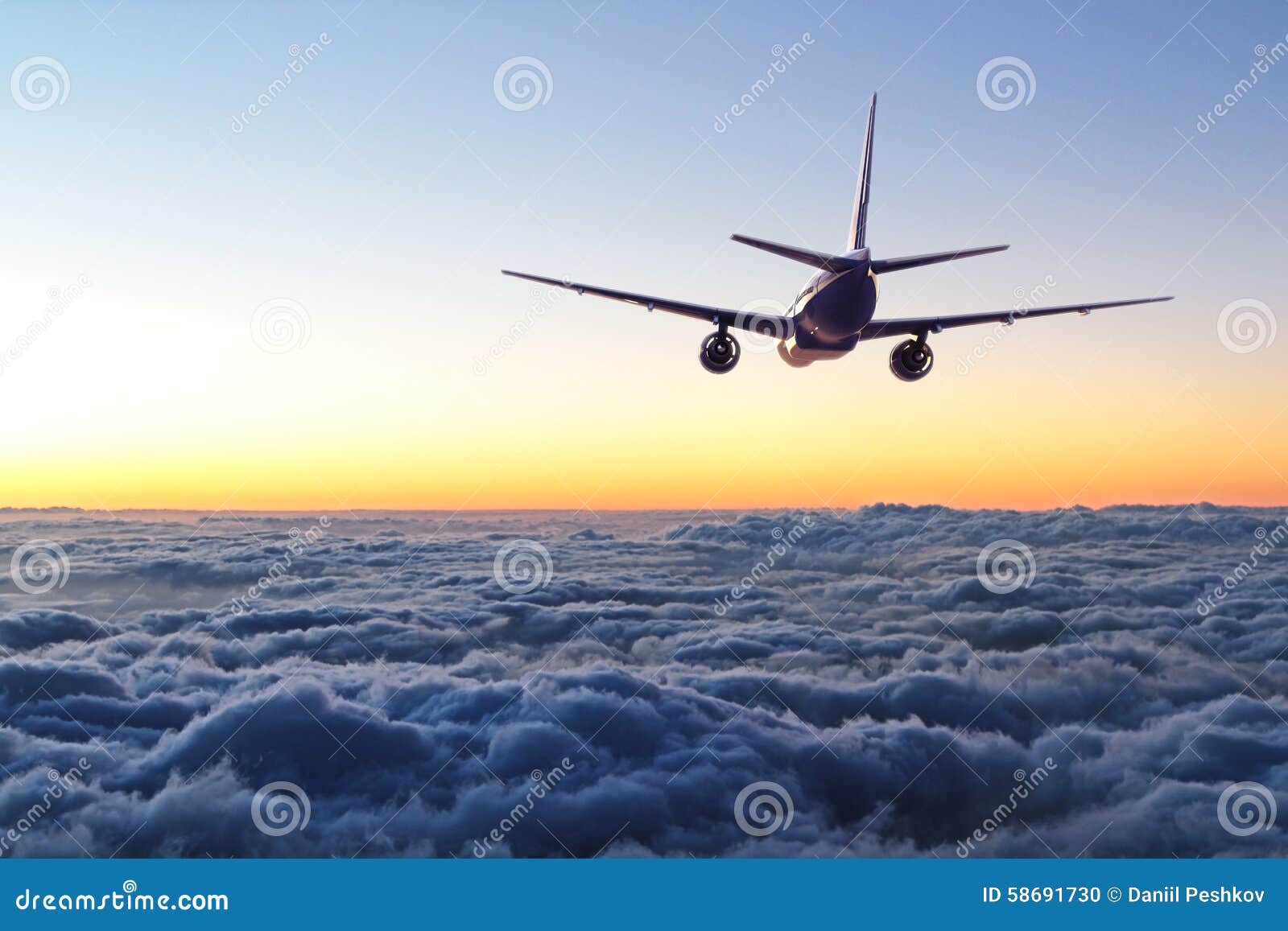 Plane Flying Away in the Sky Stock Photo - Image of cloudscape ...