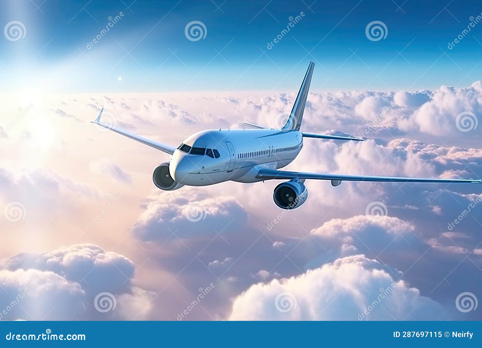 Plane flying in blue sky stock image. Image of cloud - 287697115