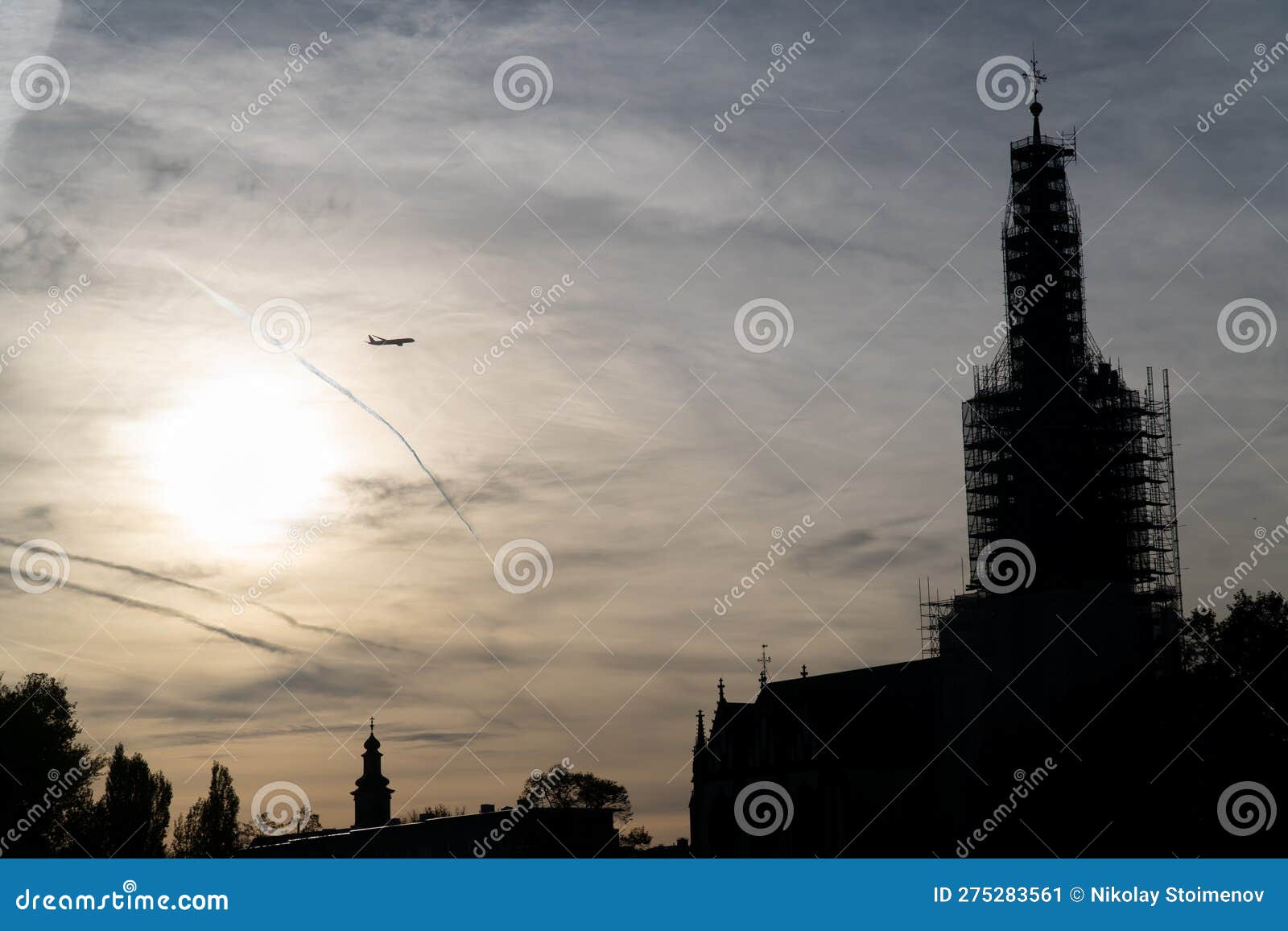 Plane Flying into a Building Under Construction Stock Image - Image of ...